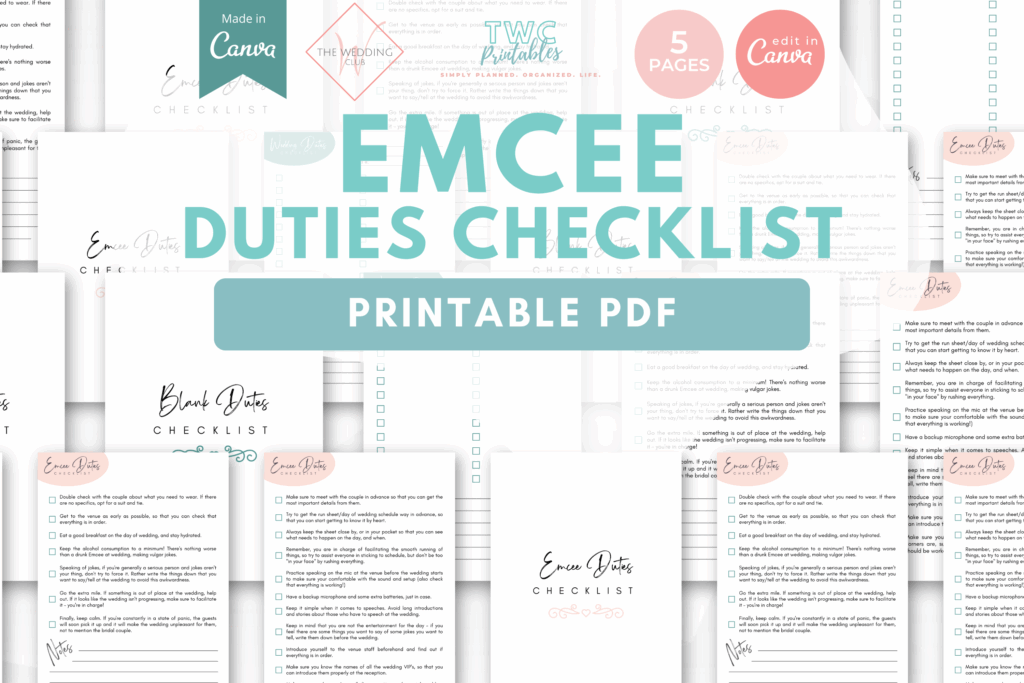 Emcee Duties Checklist (printable) - The Wedding Club